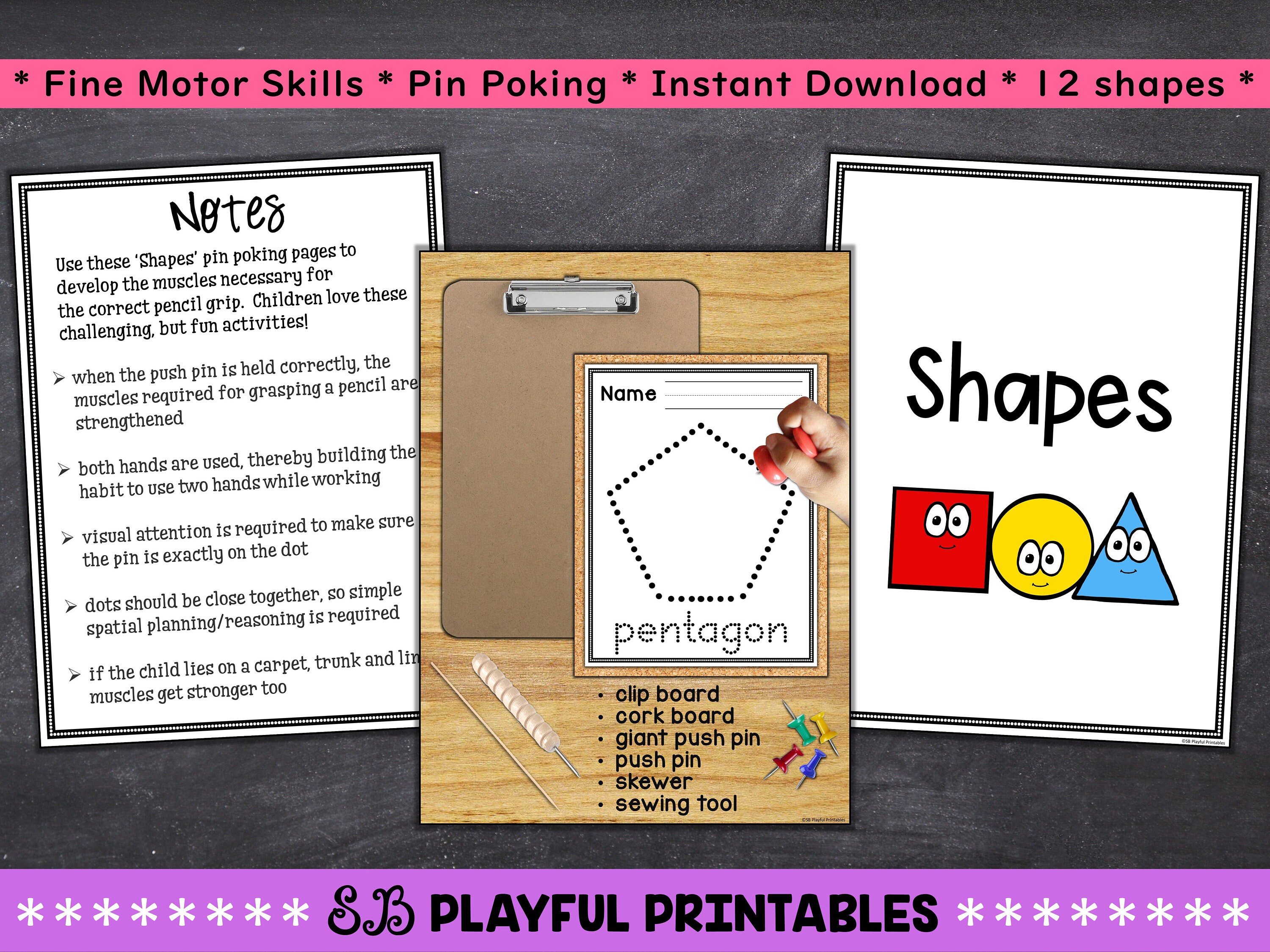 2D Shape Pin Poking Worksheets for Kids, Geometry Math Pin Poking ...