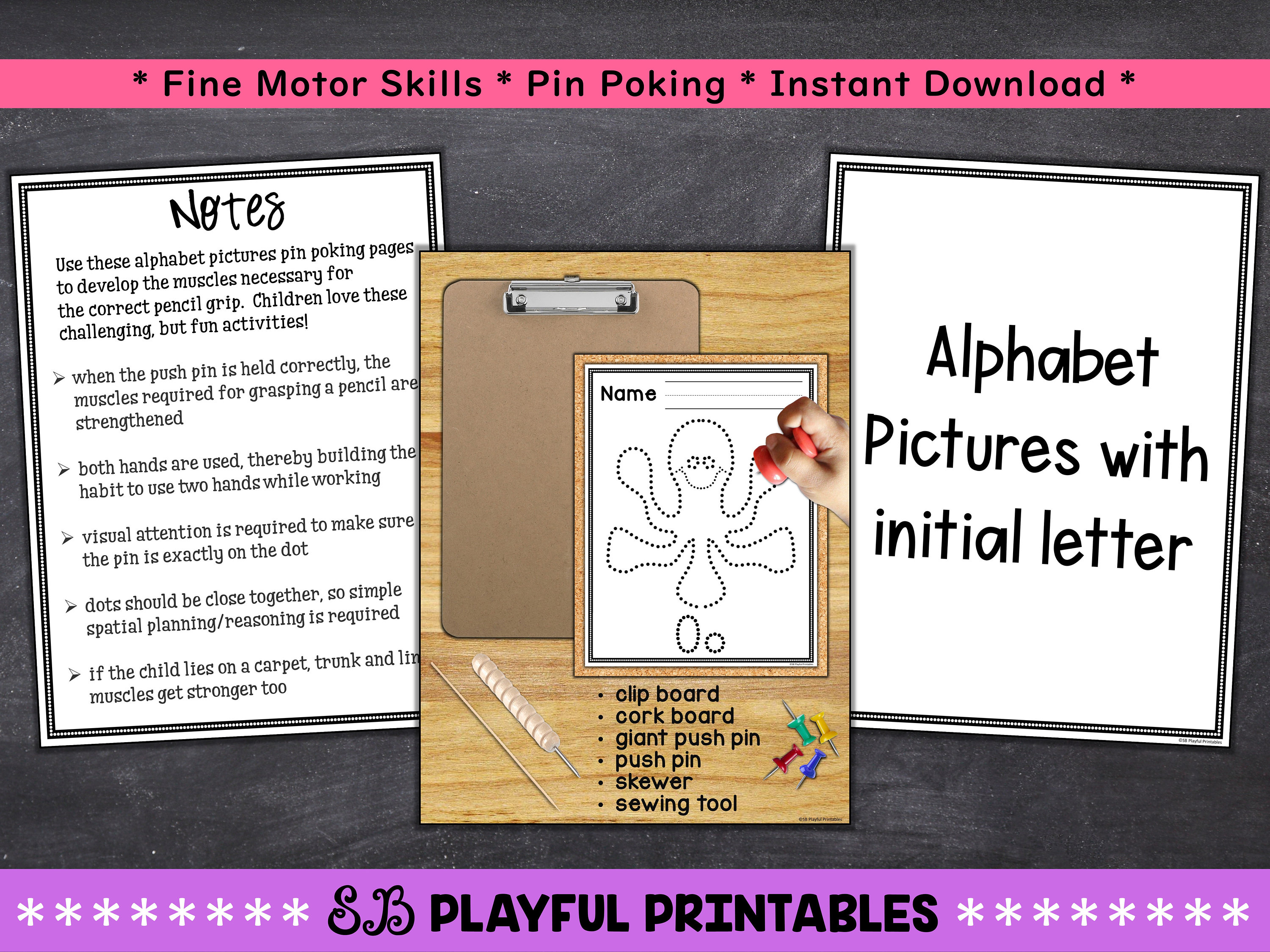 Alphabet Pin Poking Worksheets for Kids, Printable Alphabet Pictures ...