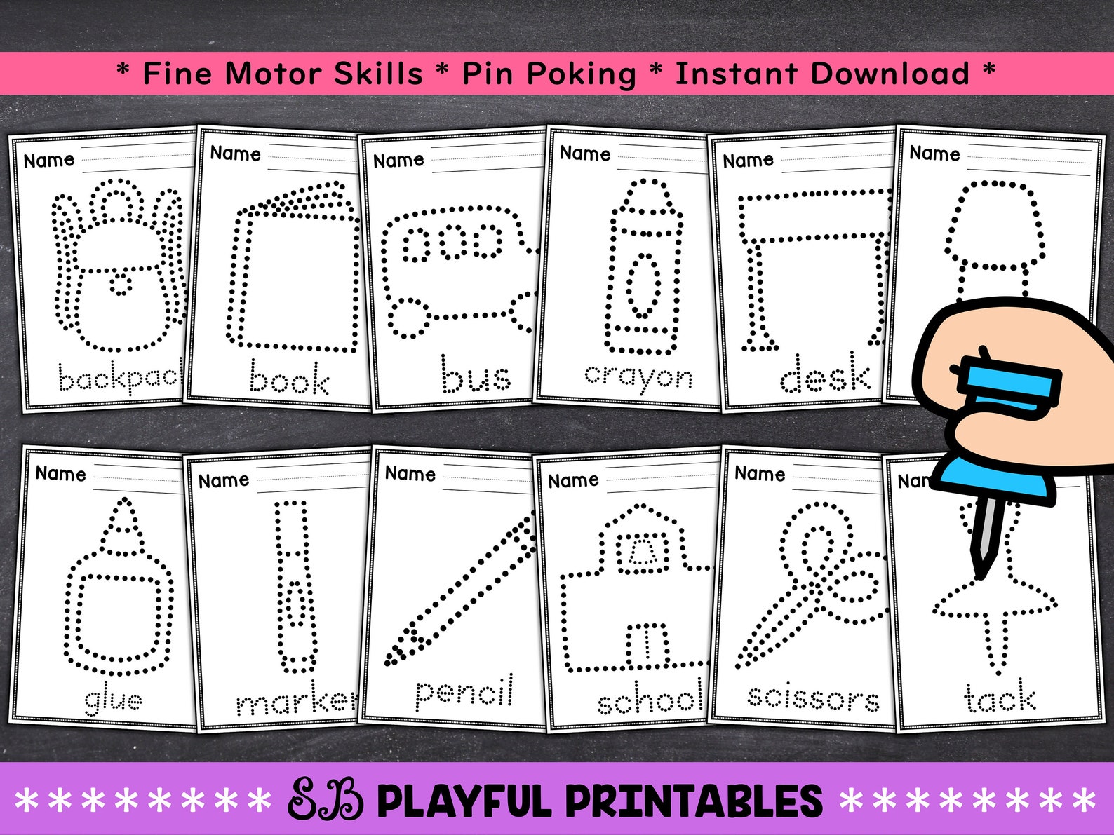 School Supplies Pin Poking Worksheets for Kids, Printables for ...
