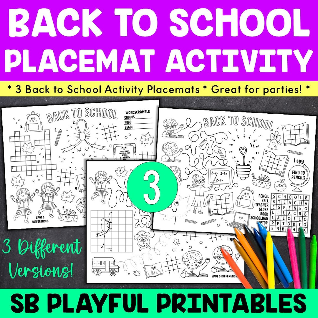Back to School Activity Placemats, Back to School Coloring Mats, Use in ...