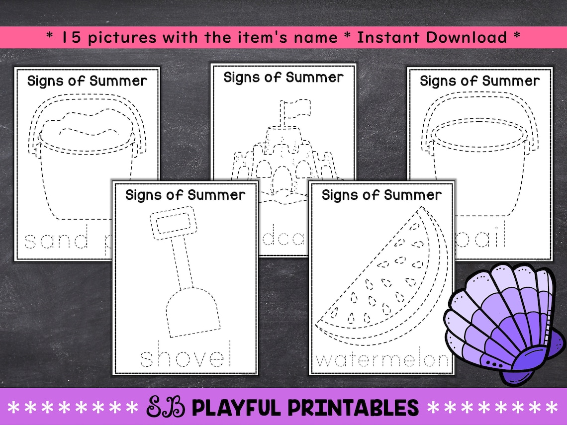 Signs of Summer Tracing Practice Worksheets, Fine Motor Skills Practice ...