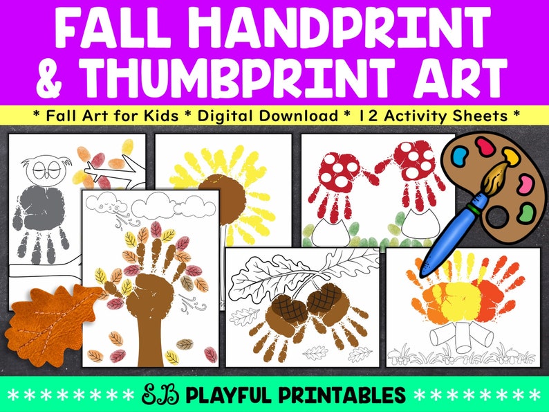 Fall Handprint and Thumbprint Art, Fall Themed Printable Art Activity ...