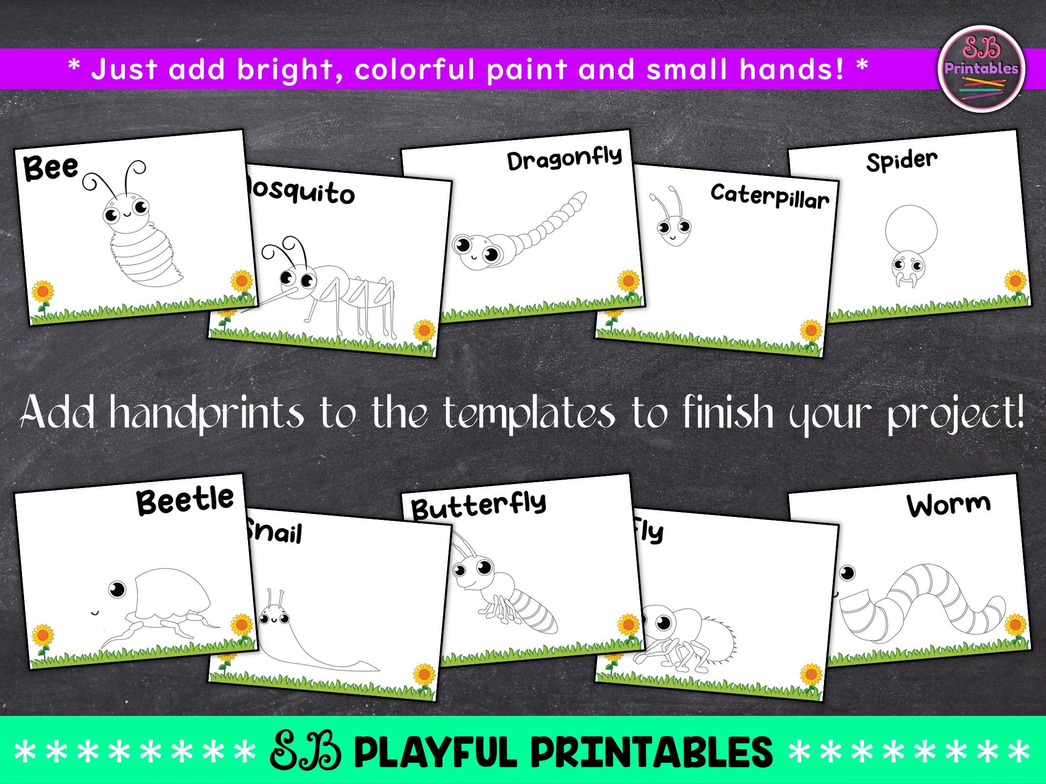 Bugs Handprint Art for Kids, Bug Themed Printable Art Activity, DIY ...