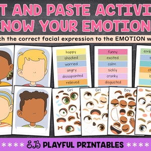 Emotions Cut and Paste Activity for Kids, Emotions Posters, Prek and ...