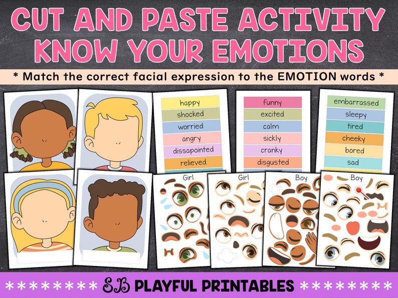 Emotions Cut and Paste Activity for Kids, Emotions Posters, Prek and ...
