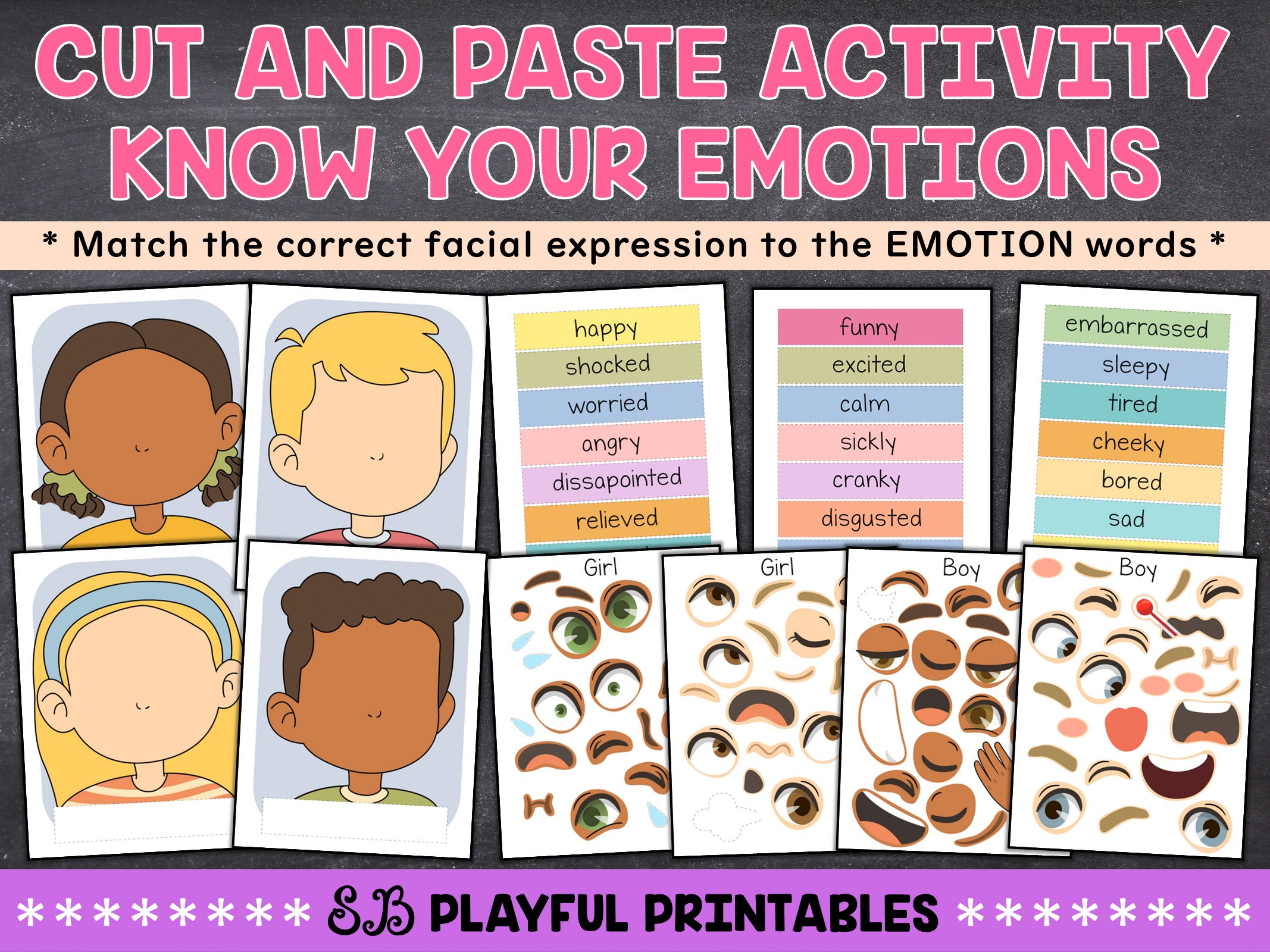 Emotions Cut and Paste Activity for Kids, Emotions Posters, Prek and ...