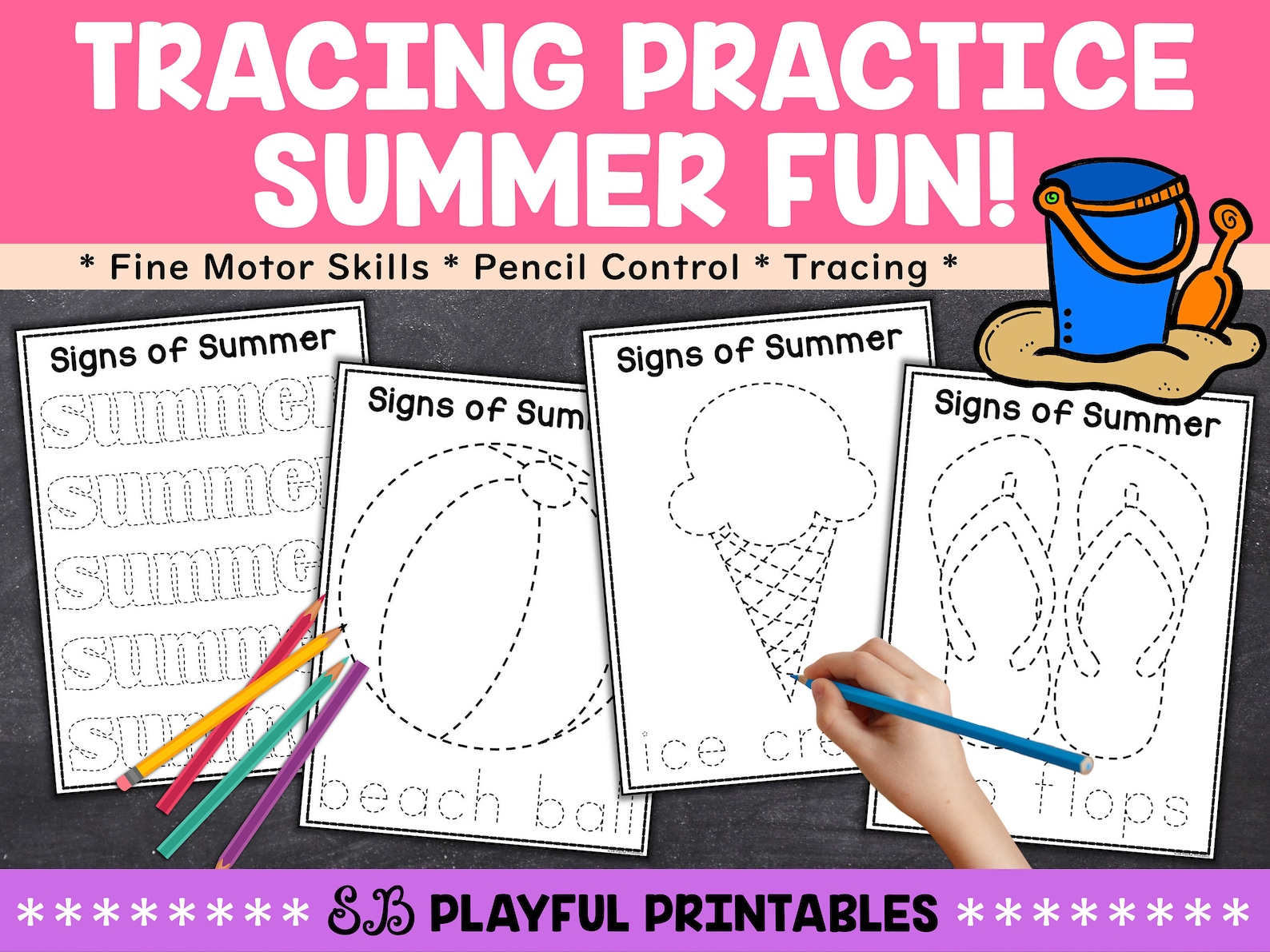 Signs of Summer Tracing Practice Worksheets, Fine Motor Skills Practice ...