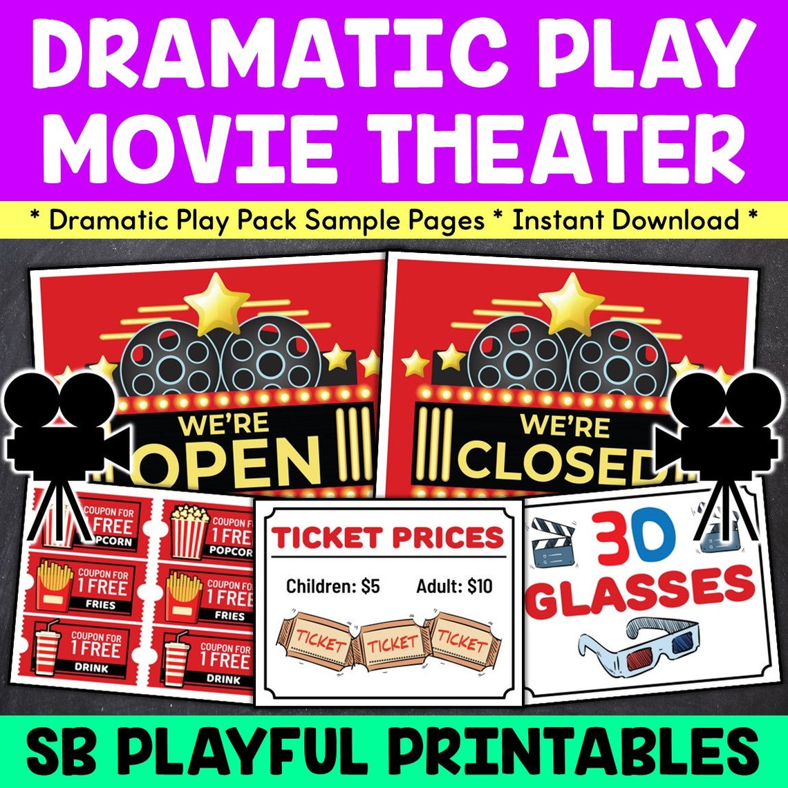 Movie Theater Pretend Play, Movie Theater Play Printables, Home School ...