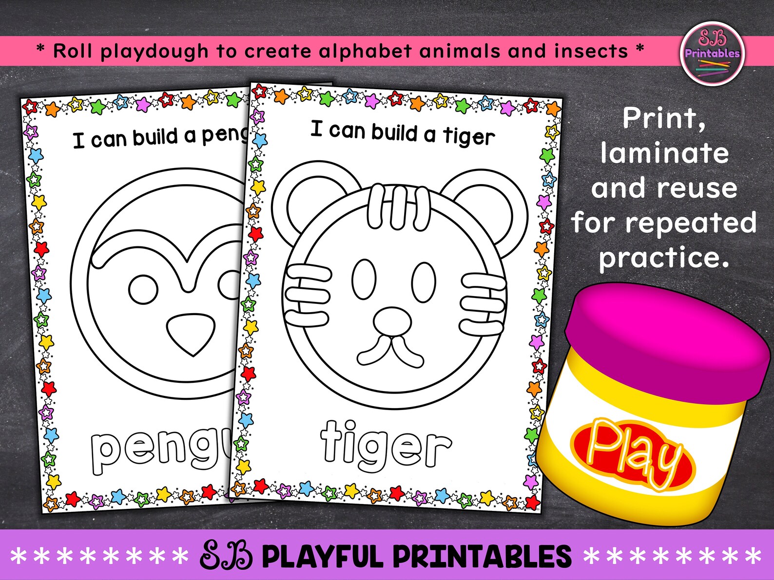 Alphabet Animals Playdough Activity Mats for Kids, Animal Themed ...