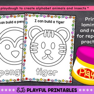 Alphabet Animals Playdough Activity Mats for Kids, Animal Themed ...
