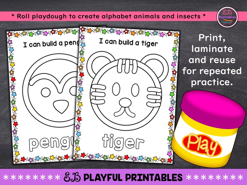 Alphabet Animals Playdough Activity Mats for Kids, Animal Themed ...