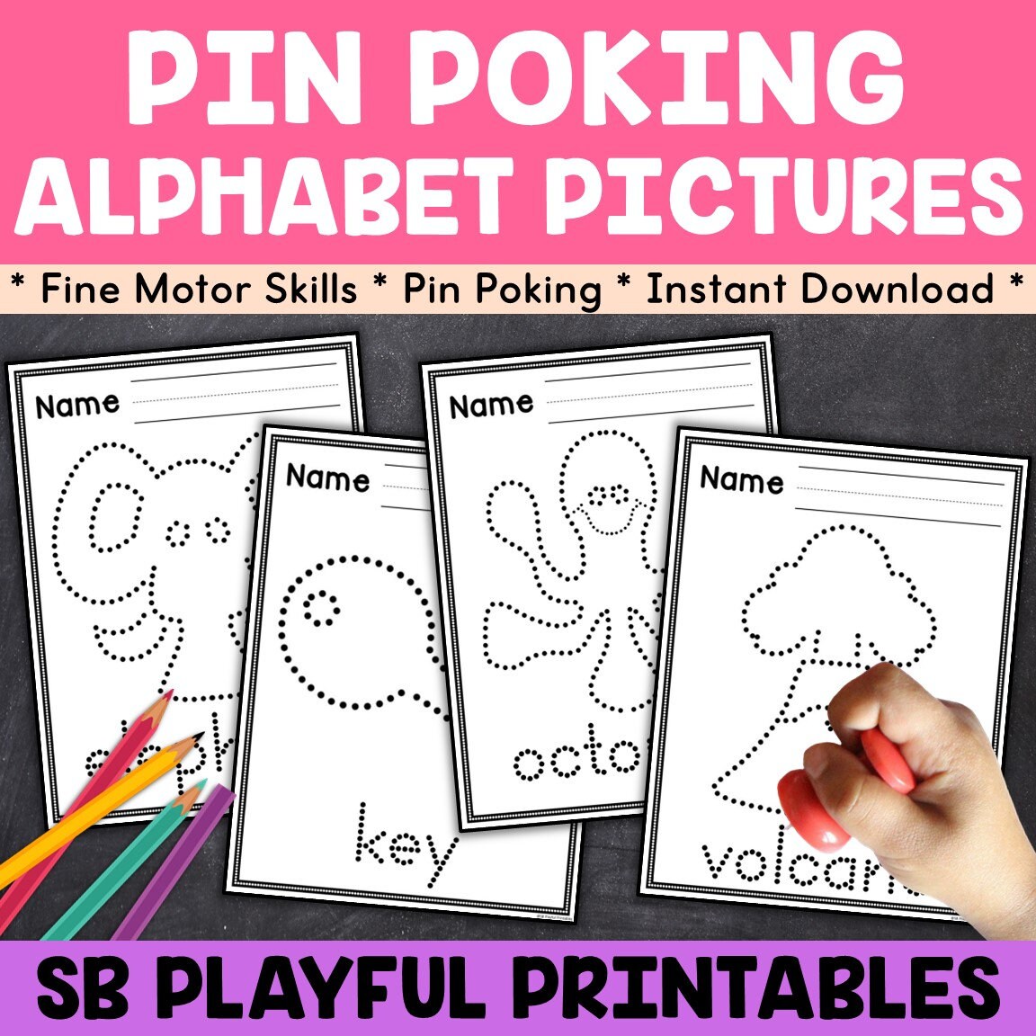 Alphabet Pin Poking Worksheets for Kids, Printable Alphabet Pictures ...