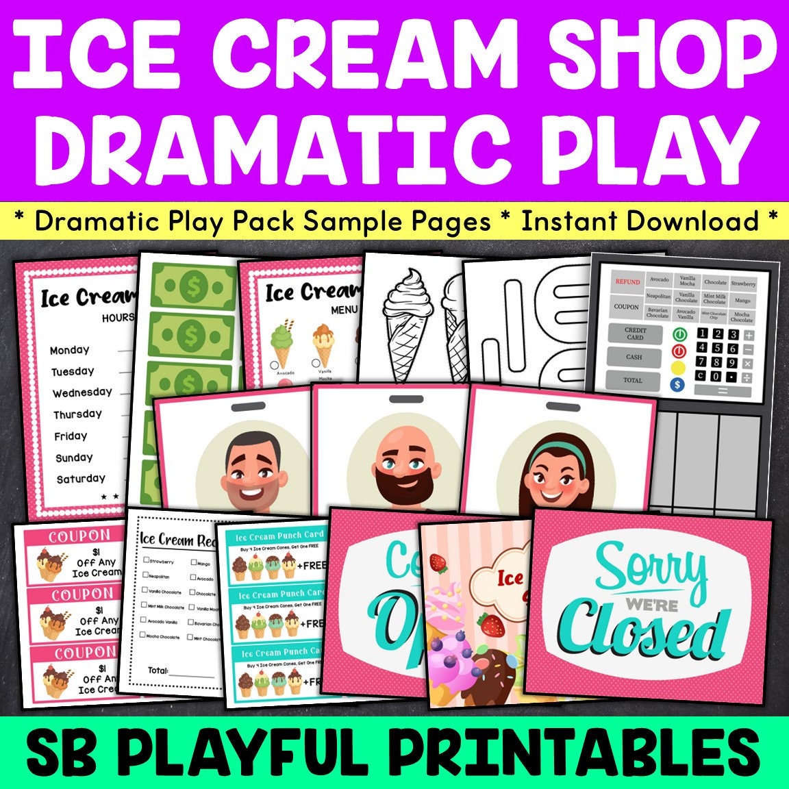 Ice Cream Shop Pretend Play, Ice Cream Shop Play Printables, Home ...