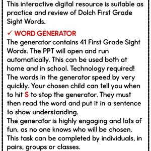 First Grade Sight Words Practice and Review, Sight Word Generator ...