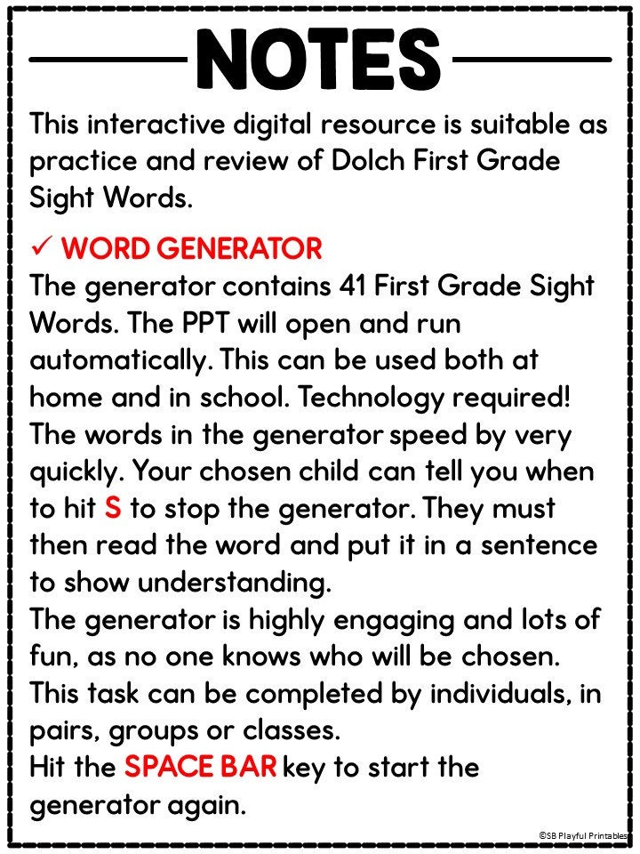First Grade Sight Words Practice and Review, Sight Word Generator Powerpoint Game, Digital Game ...