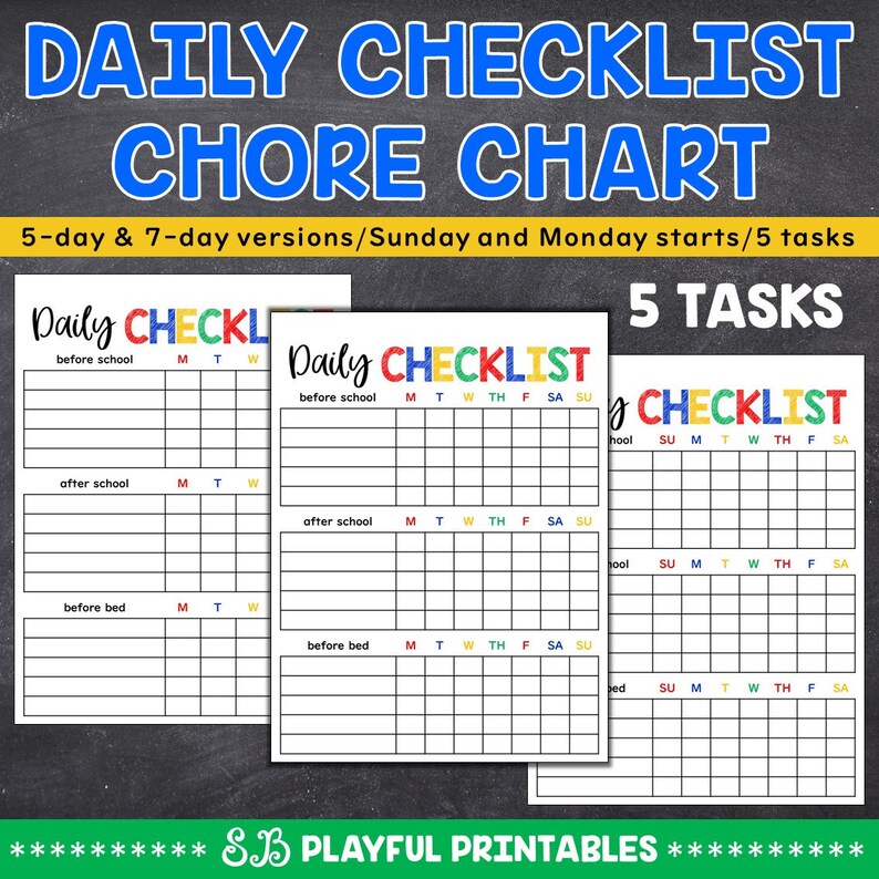 Printable and Editable Daily Checklist for Kids, Chore Chart for Kids ...