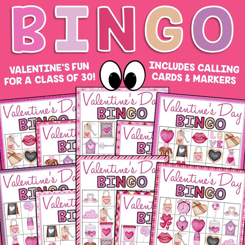 Valentine's Day Bingo Game for Kids and Adults, Valentine's Day ...