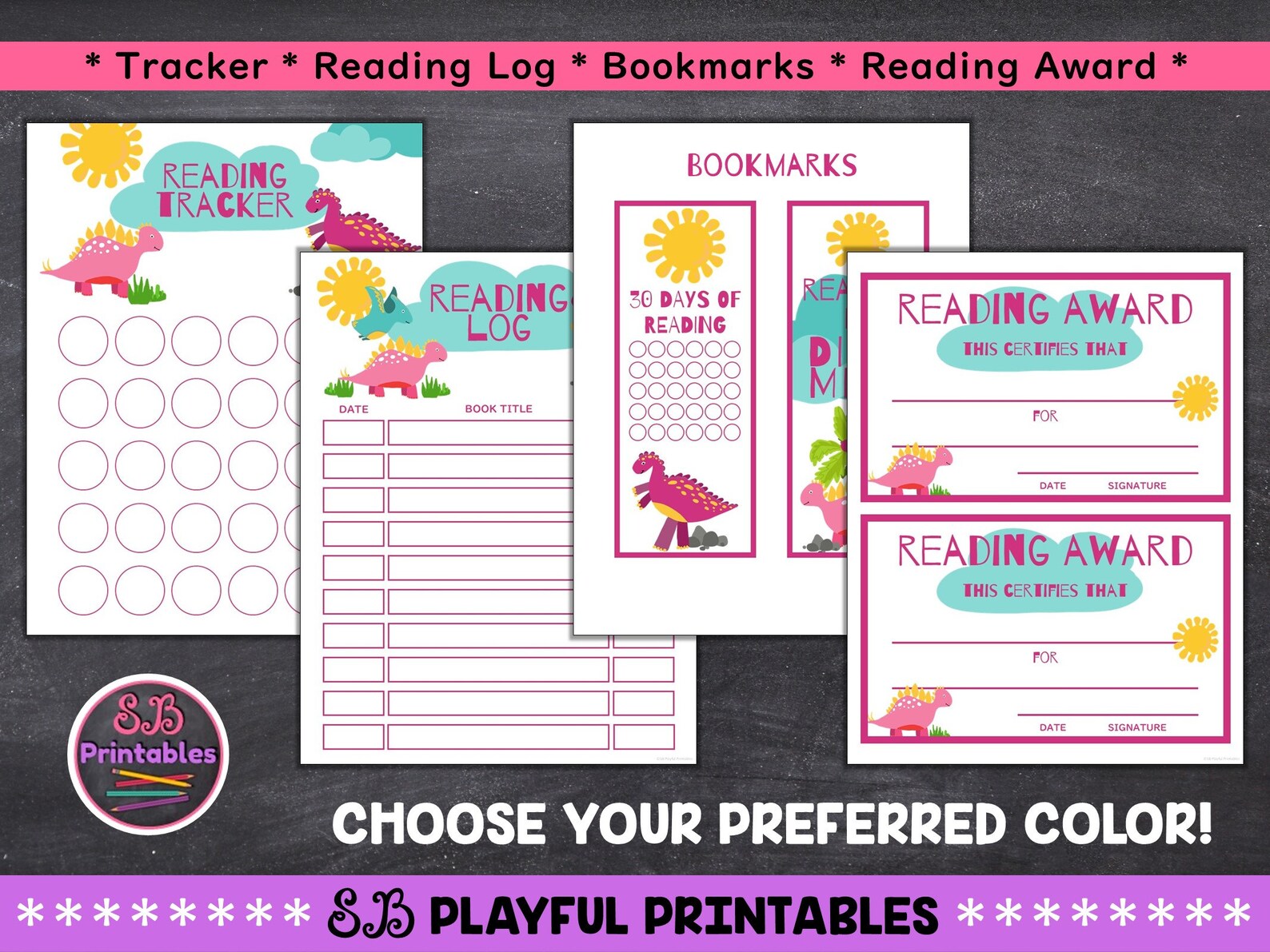 Dinosaur Printable Reading Log for Kids, Book Tracker Challenge for ...