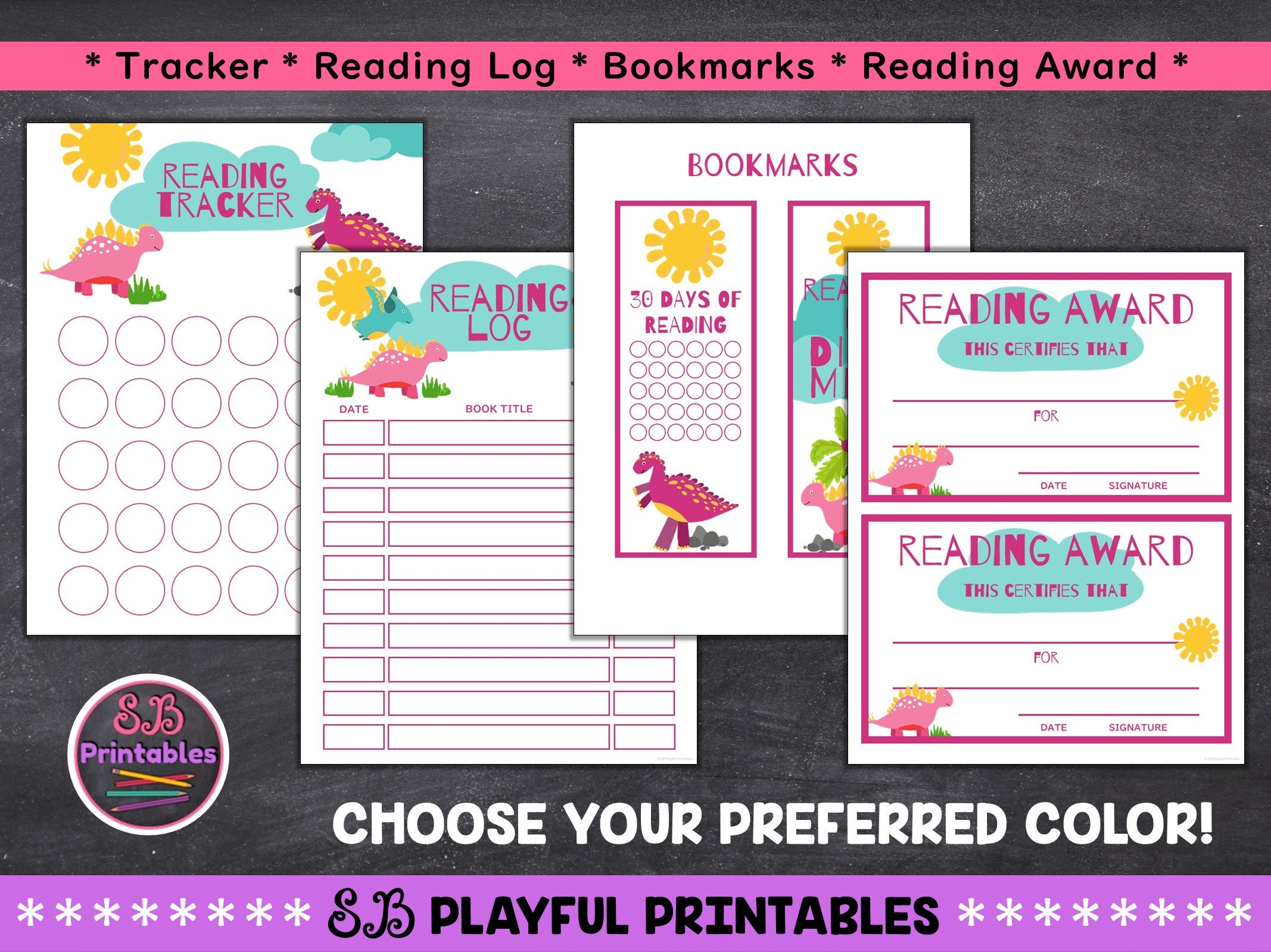 Dinosaur Printable Reading Log for Kids, Book Tracker Challenge for ...