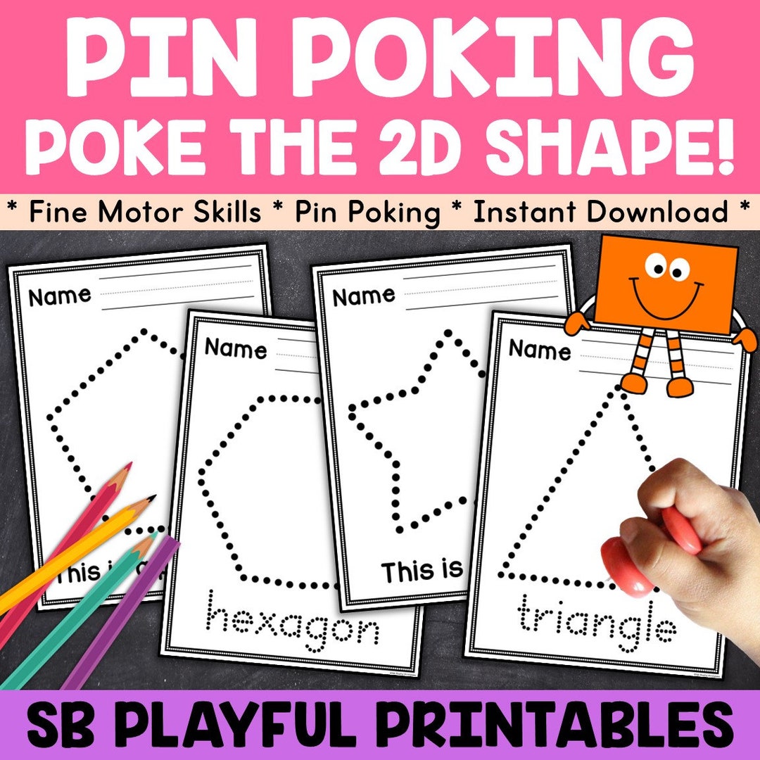 2D Shape Pin Poking Worksheets for Kids, Geometry Math Pin Poking ...