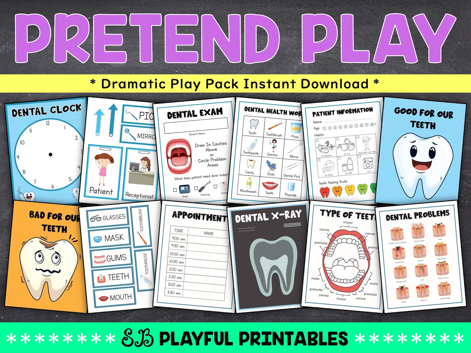 Dentist Pretend Play Set, Dental Clinic Play Printables, Home School ...