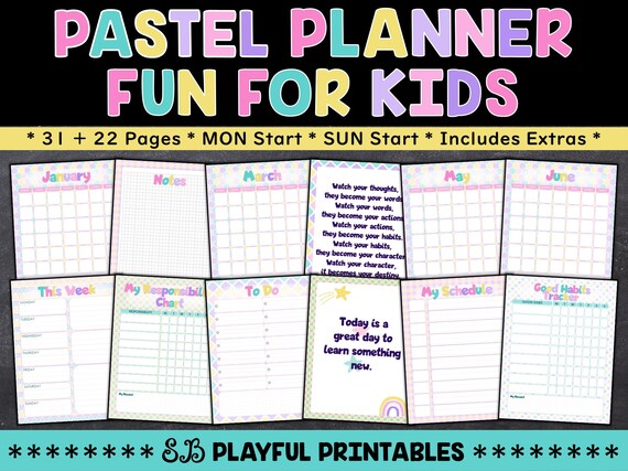 Printable Daily Planner for Kids Pastel Planner for Kids | Etsy