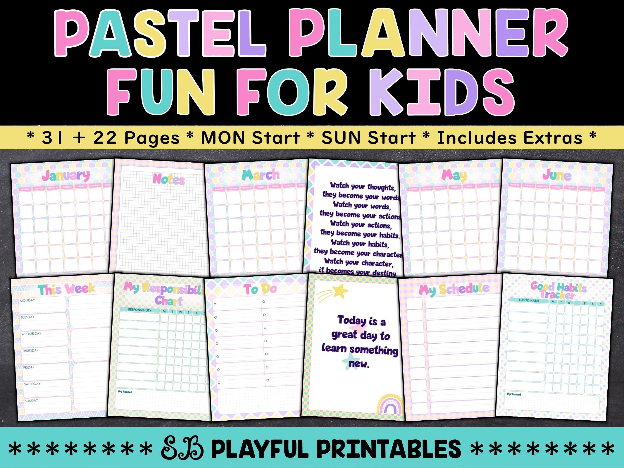 Printable Daily Planner for Kids, Pastel Planner for Kids, Sunday and ...
