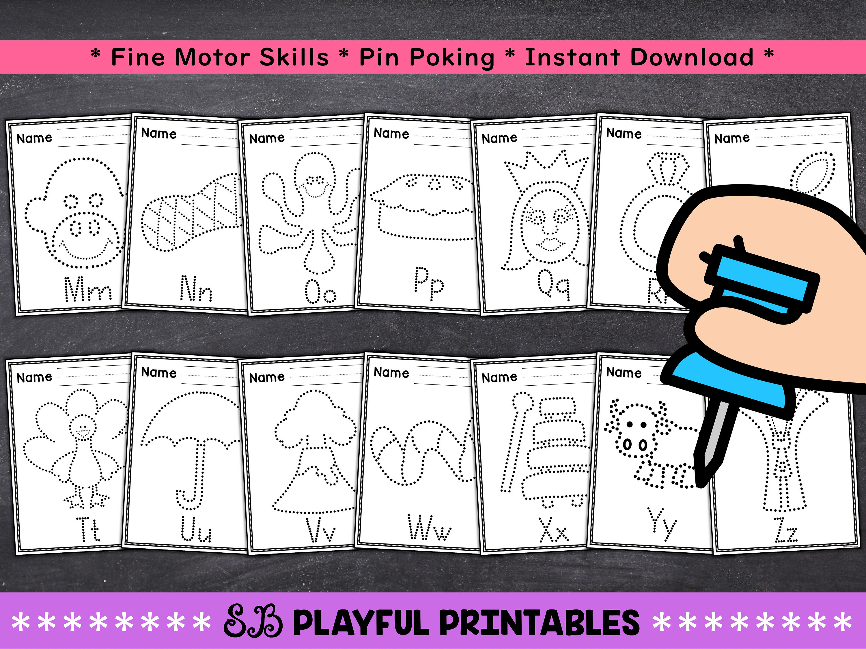 Alphabet Pin Poking Worksheets for Kids, Printable Alphabet Pictures ...