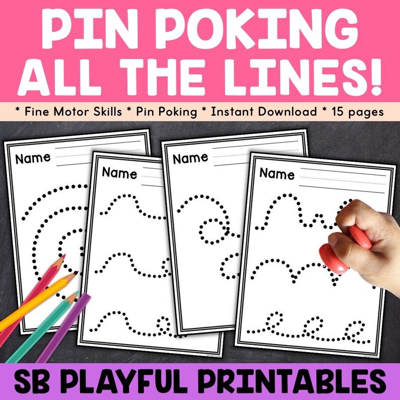 Lines Pin Poking Worksheets for Kids, Printables for Preschool, Correct ...