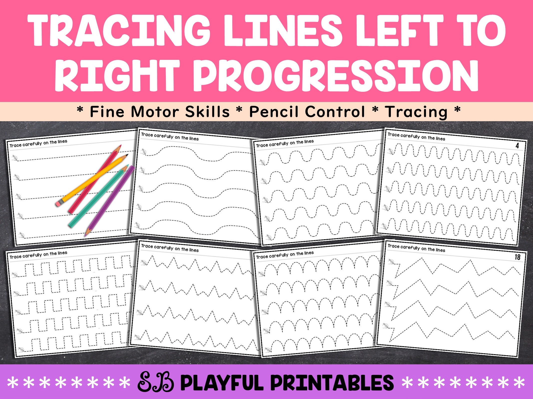 Tracing Practice Worksheets, Fine Motor Skills Practice, Pre-writing ...