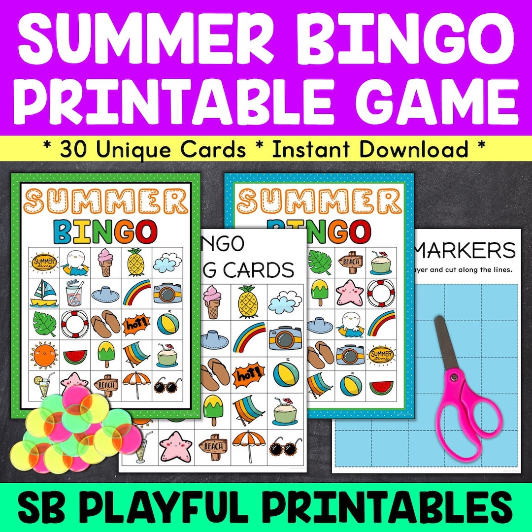 Summer Bingo Game for Kids and Adults, Summer Printable Game, Summer ...