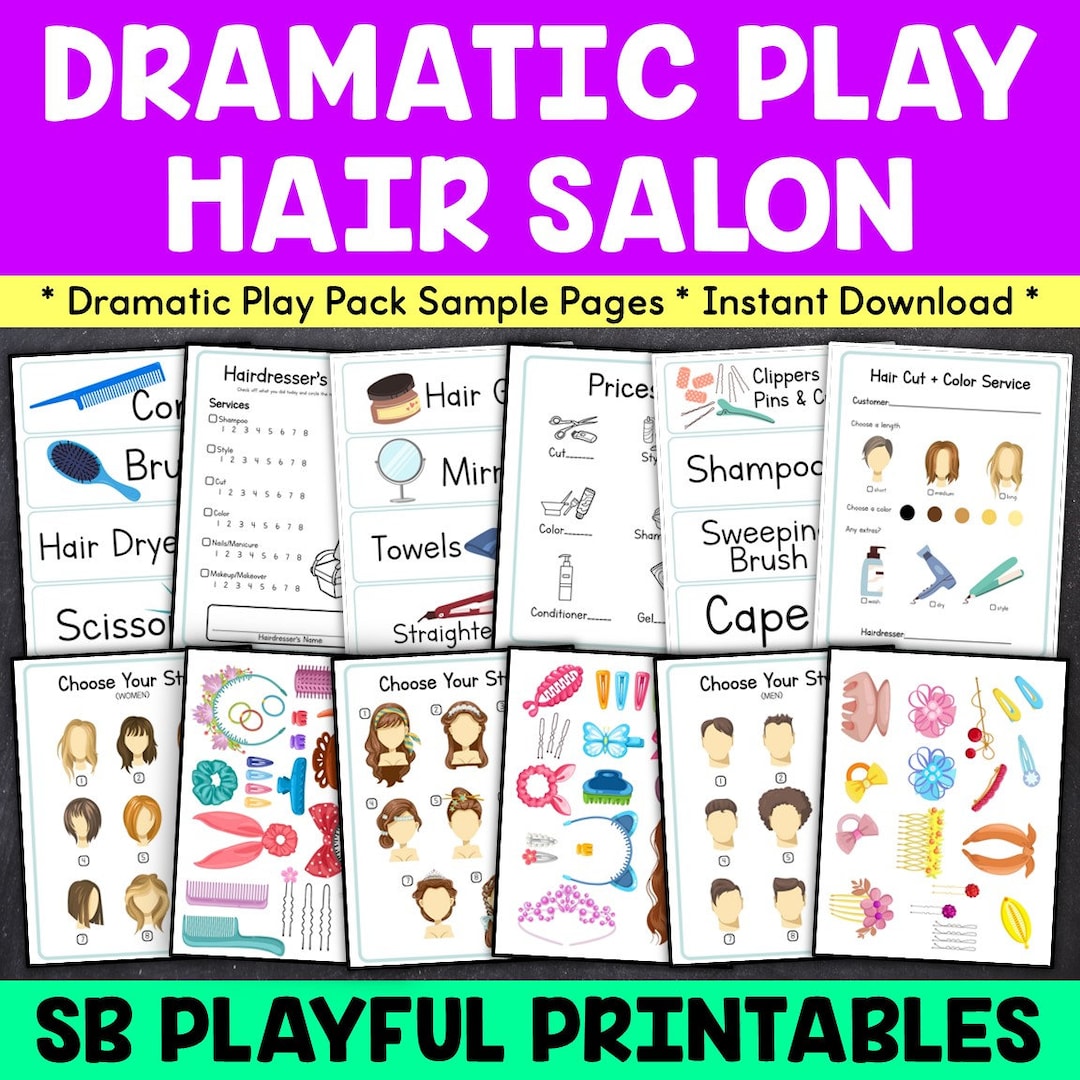 Hair Salon Pretend Play, Hair Salon Play Printables, Home-school ...