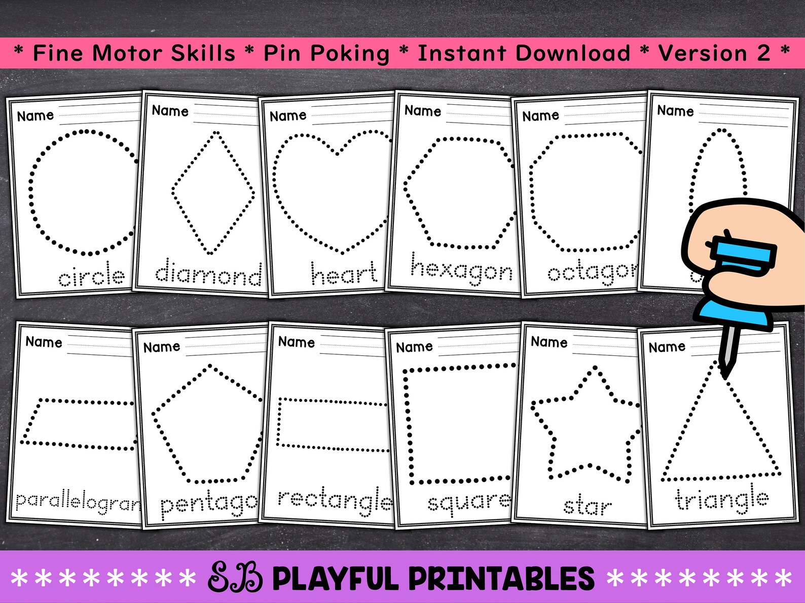 2D Shape Pin Poking Worksheets for Kids, Geometry Math Pin Poking ...