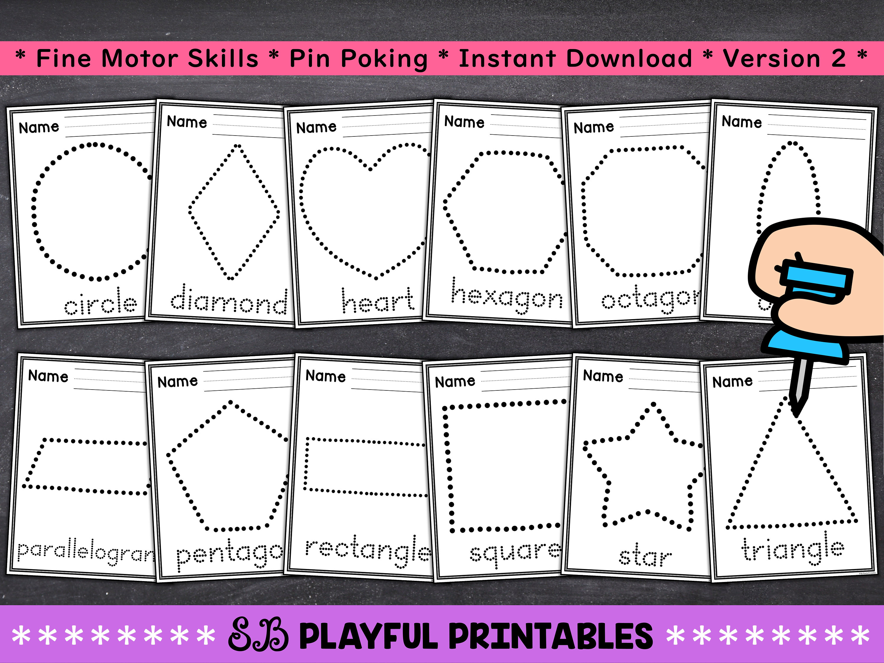 2D Shape Pin Poking Worksheets for Kids, Geometry Math Pin Poking ...