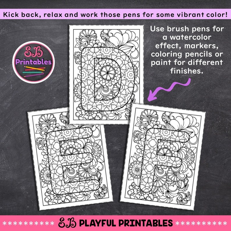Patterned Alphabet Mindful Coloring Pages, Mindfulness Coloring Book ...