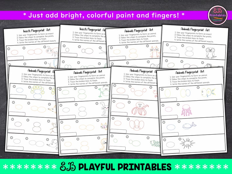 Animals and Insects Fingerprint Art for Kids, Printable Art Activity ...