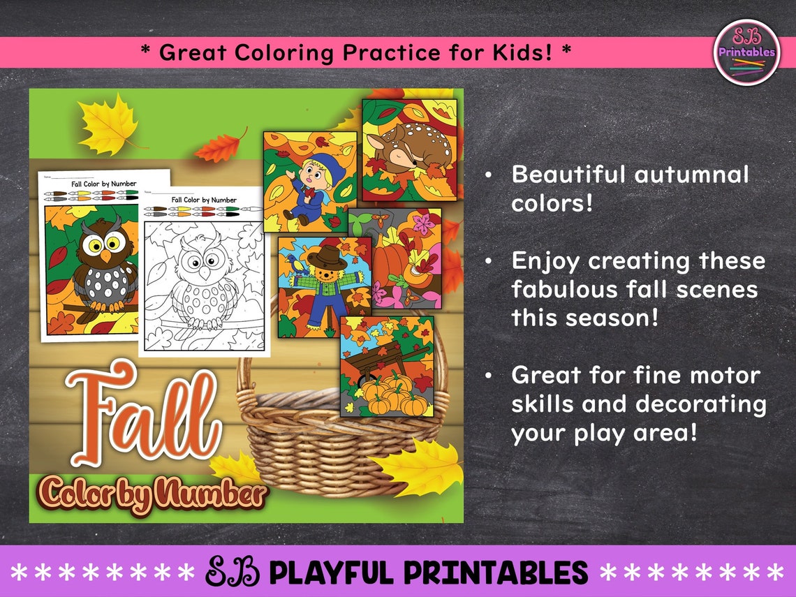 Fall Color by Number, Color by Number Activities for Kids, Fine Motor ...