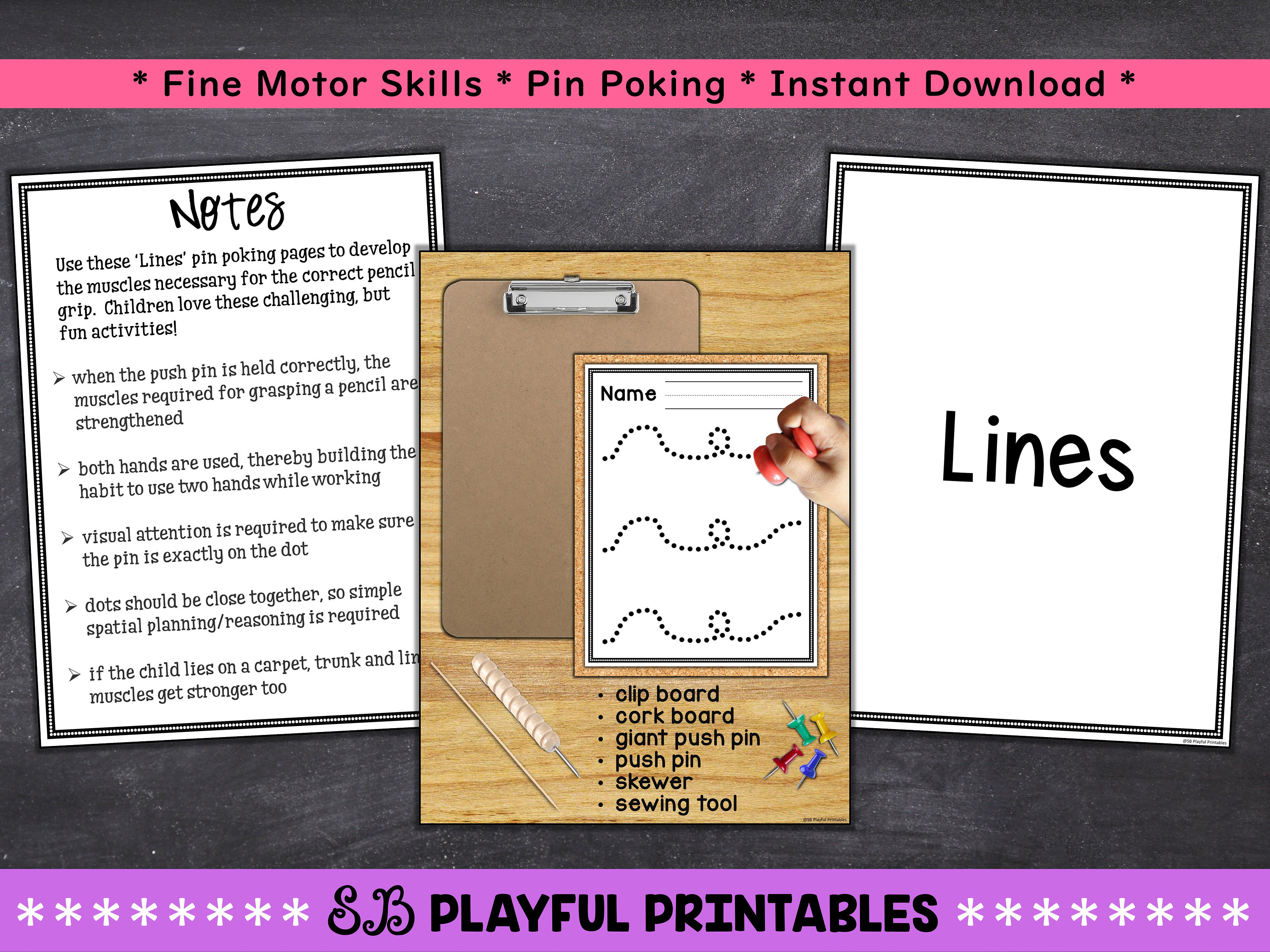 Lines Pin Poking Worksheets for Kids, Printables for Preschool, Correct ...
