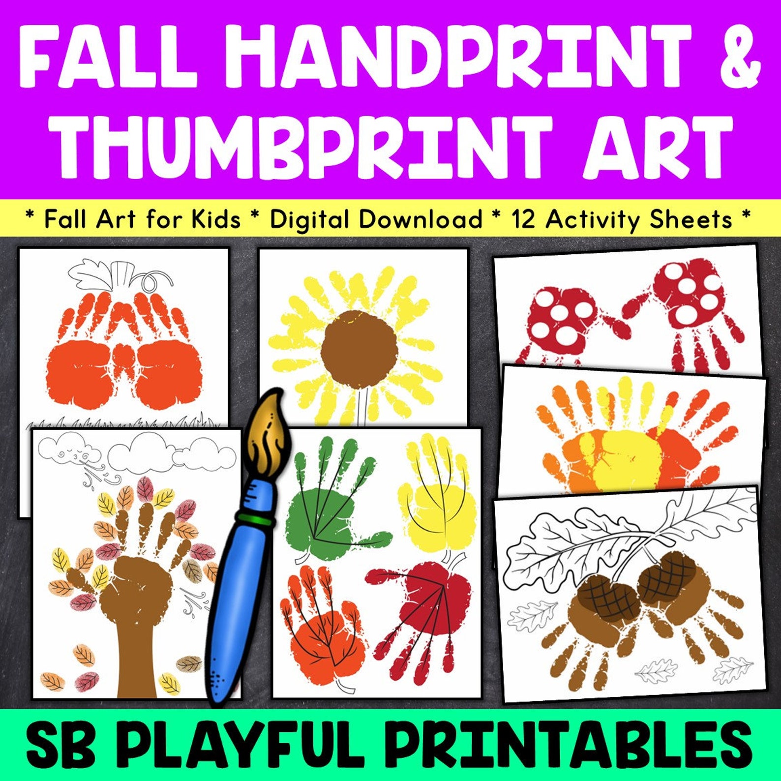 Fall Handprint and Thumbprint Art, Fall Themed Printable Art Activity ...