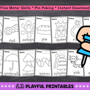 Alphabet Pin Poking Worksheets for Kids, Printable Alphabet Pictures ...