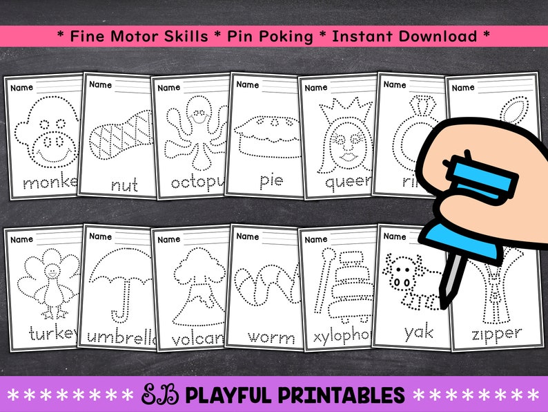 Alphabet Pin Poking Worksheets for Kids, Printable Alphabet Pictures ...
