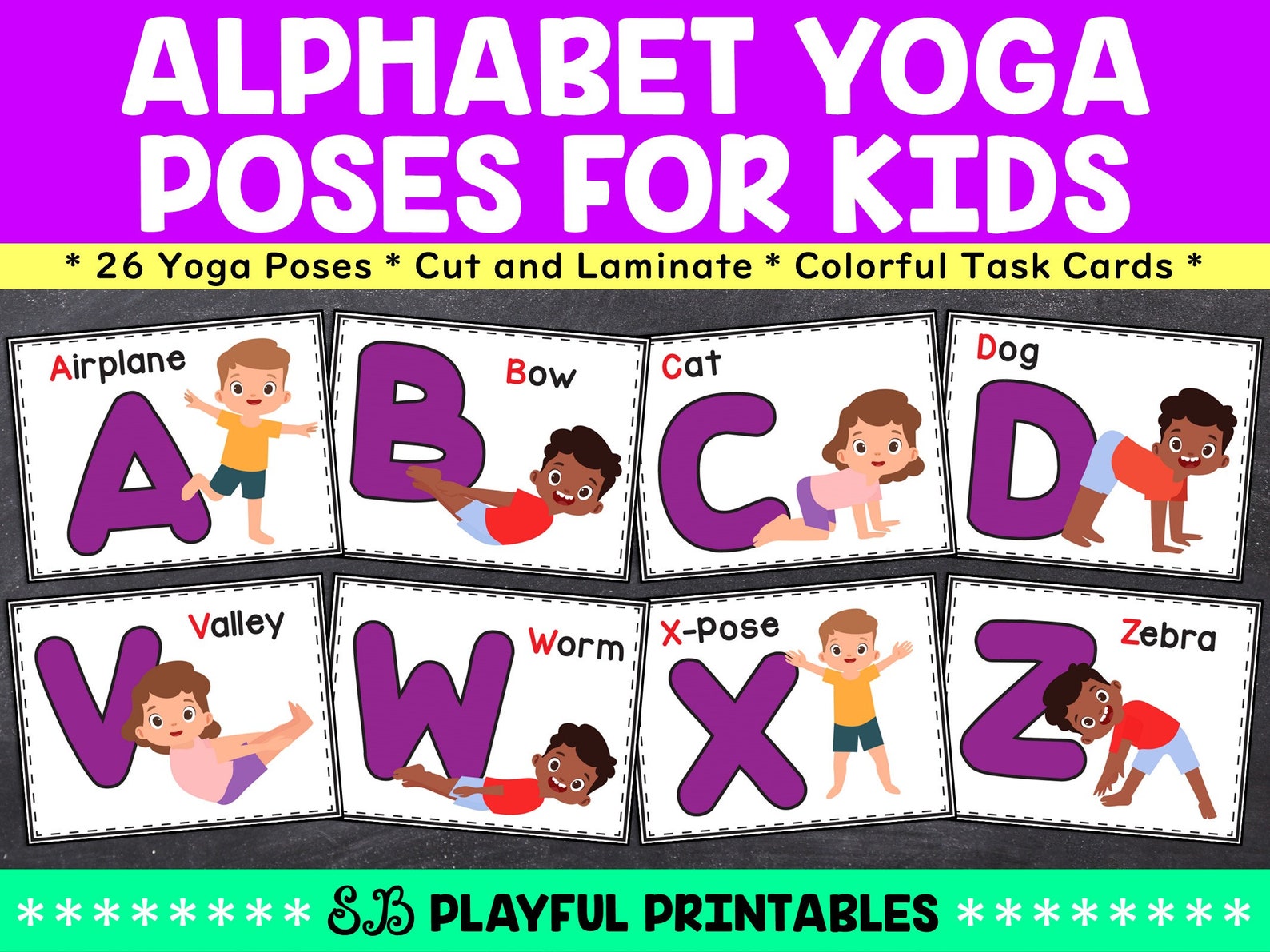 Alphabet Yoga Poses Printables for Kids, Yoga Posters for Kids, Kids ...