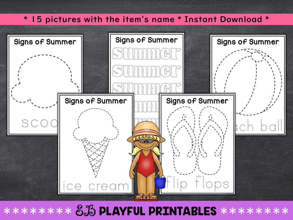 Signs of Summer Tracing Practice Worksheets, Fine Motor Skills Practice ...