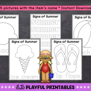 Signs of Summer Tracing Practice Worksheets, Fine Motor Skills Practice ...