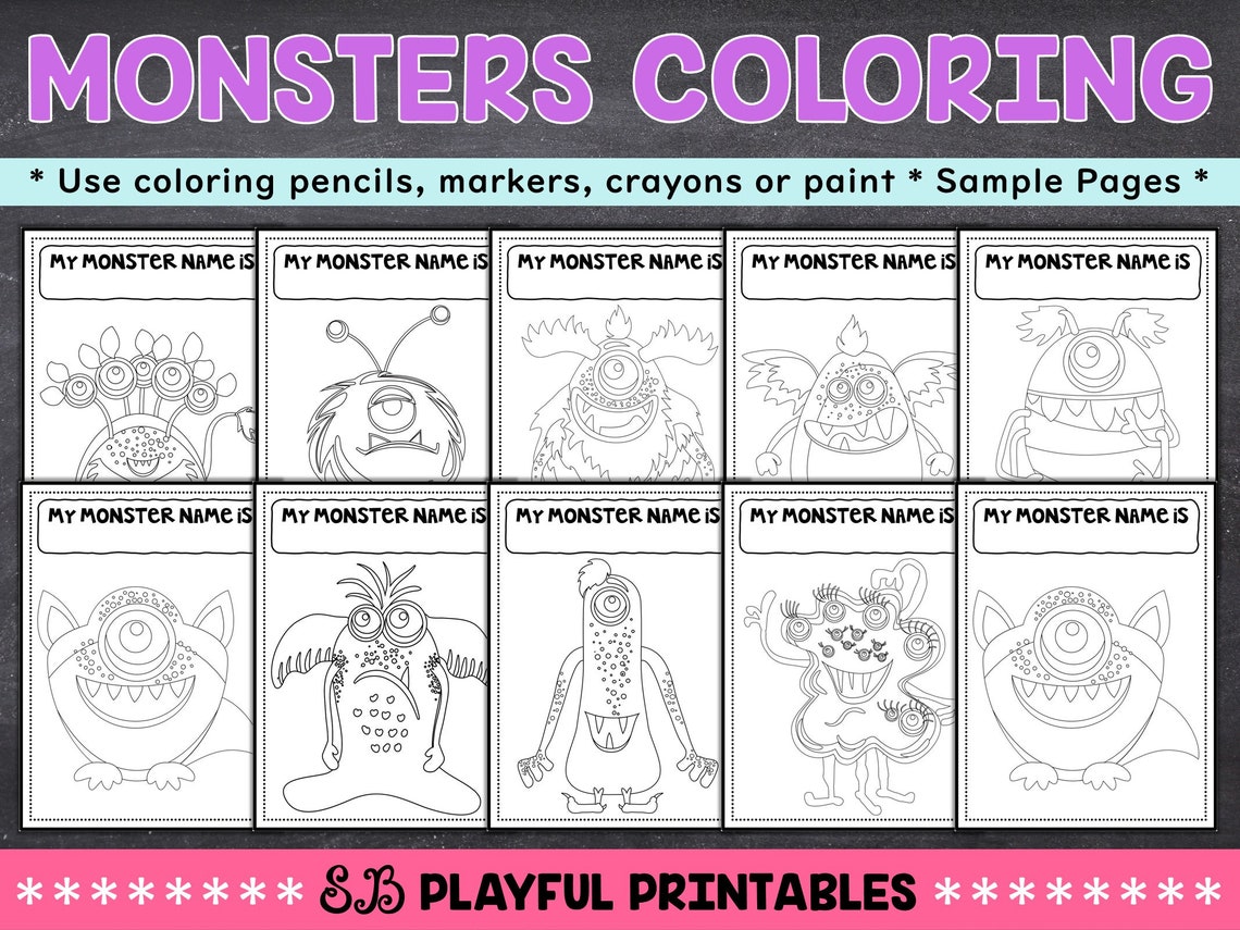 Monsters Coloring Book, 15 Cute Monster Coloring Pages for Kids ...