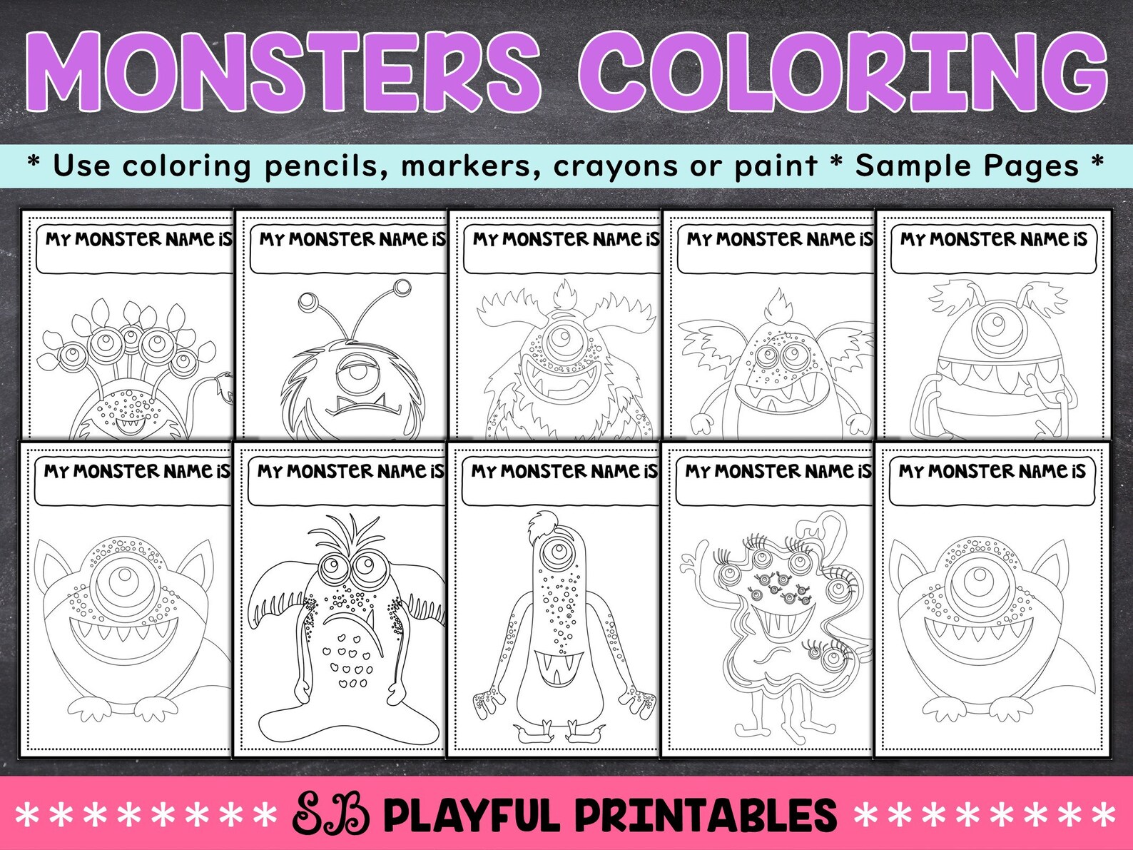 Monsters Coloring Book, 15 Cute Monster Coloring Pages for Kids ...