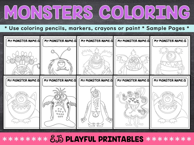 Monsters Coloring Book, 15 Cute Monster Coloring Pages for Kids ...