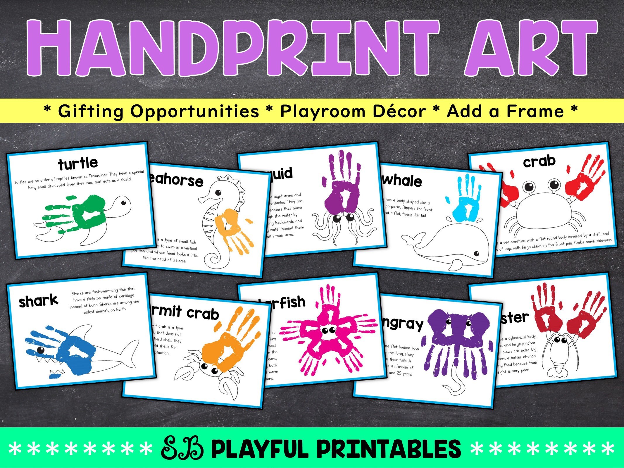 Ocean Animals Handprint Art for Kids, Ocean Themed Printable Art ...