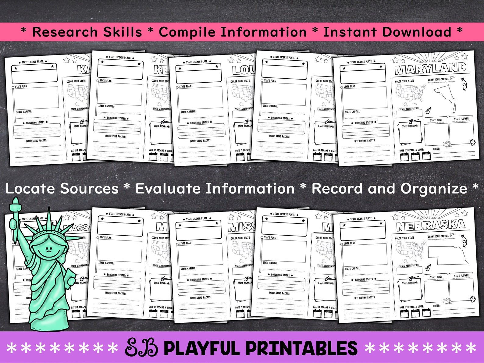 Printable State Research Worksheets for Kids, Printable Templates for ...