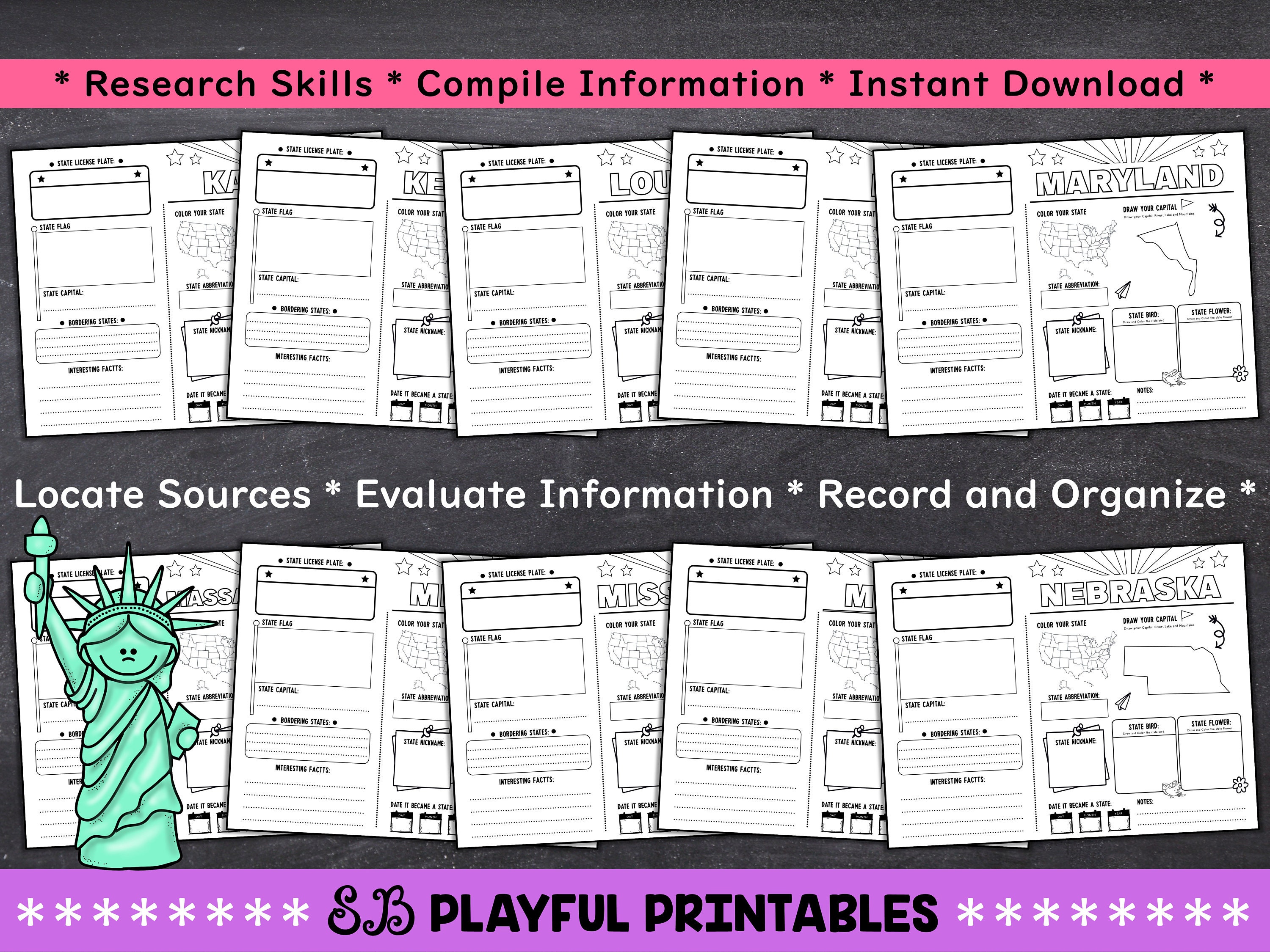 Printable State Research Worksheets for Kids, Printable Templates for ...